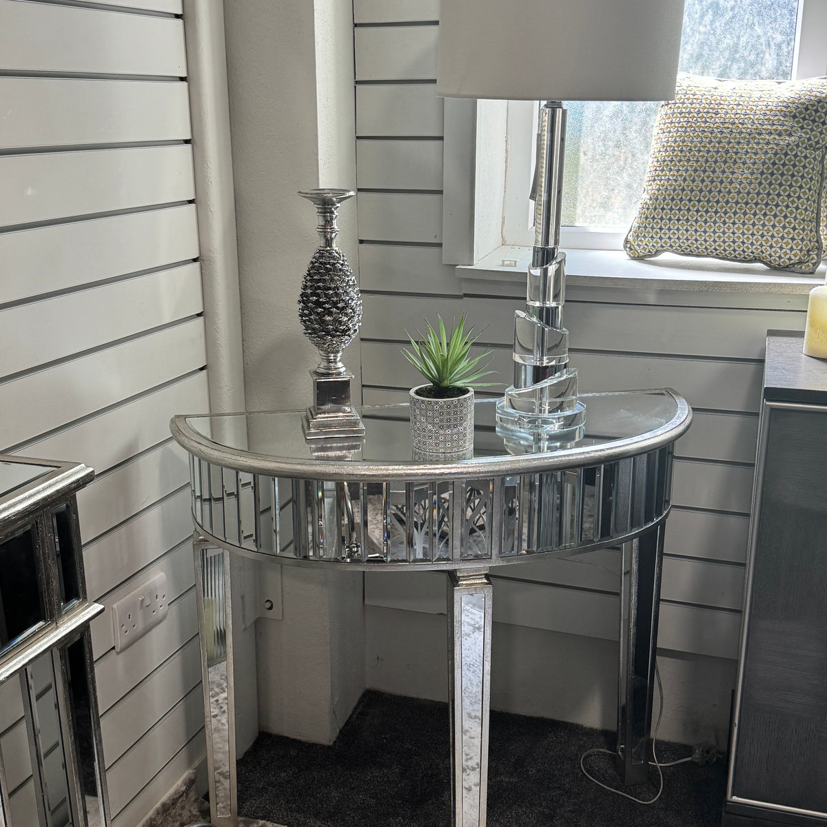 Shop display Mirrored Half Moon Console Table – Furniture Store NI